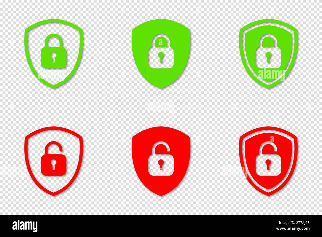 Set of Shield Lock and Unlock Icon with shadow. Symbol padlock. Vector ...
