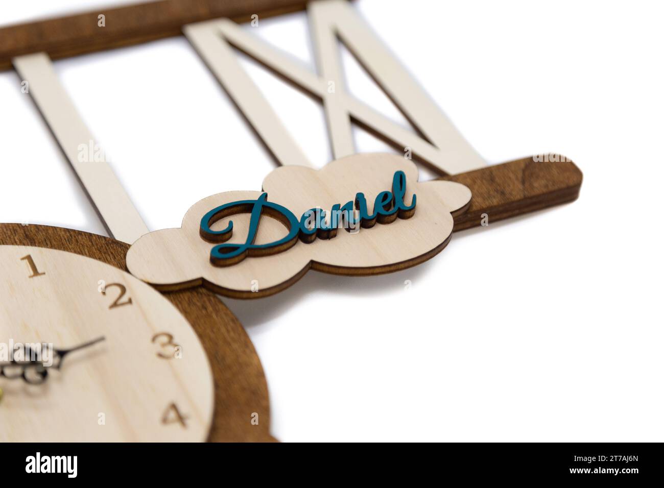 A wooden clock with the name David on a white background Stock Photo ...