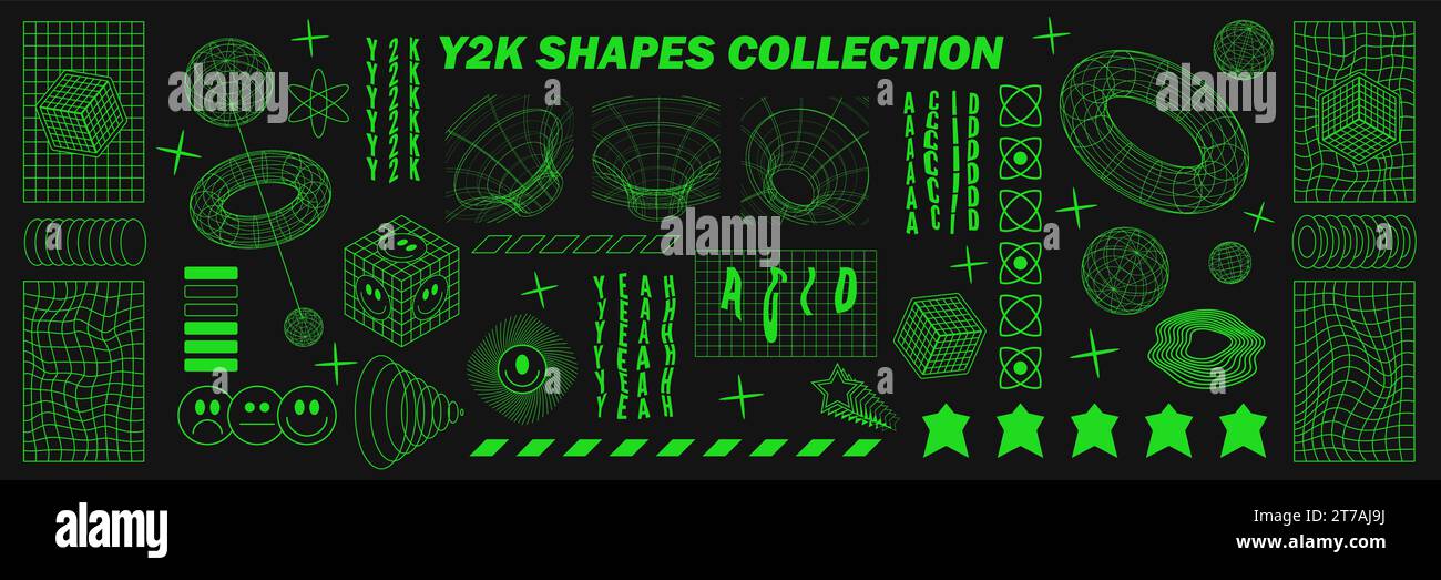 Abstract geometry wireframe shapes and patterns, cyberpunk elements ...