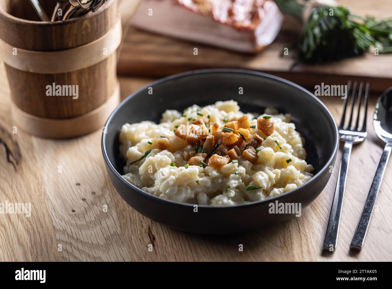 Halusky as traditional Slovak potato gnocchi with sheep cheese bryndza ...