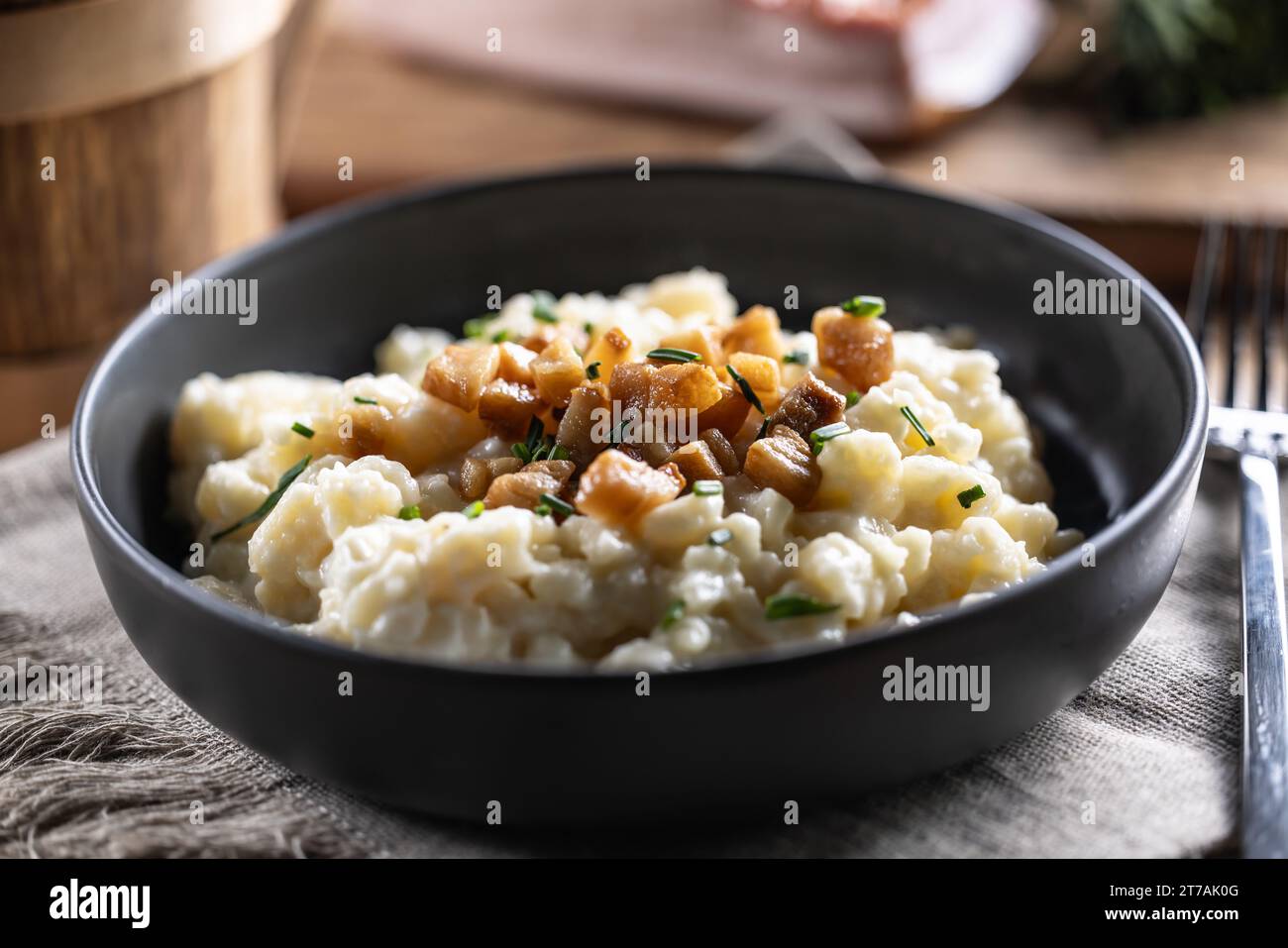 Halusky as traditional Slovak potato gnocchi with sheep cheese bryndza ...
