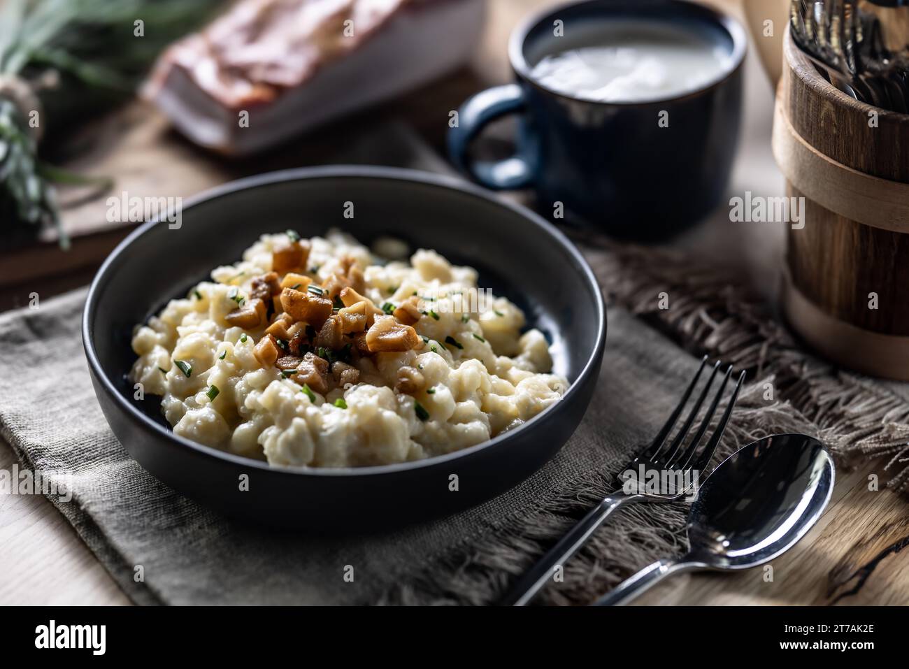 Halusky as traditional Slovak potato gnocchi with sheep cheese bryndza ...