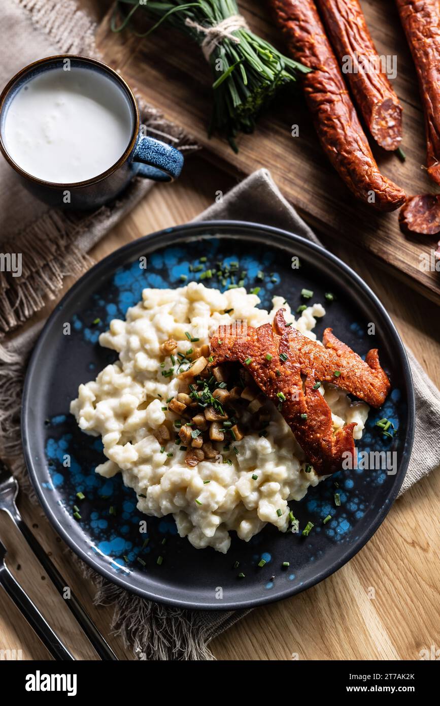 Halusky as traditional Slovak potato gnocchi with sheep cheese bryndza ...