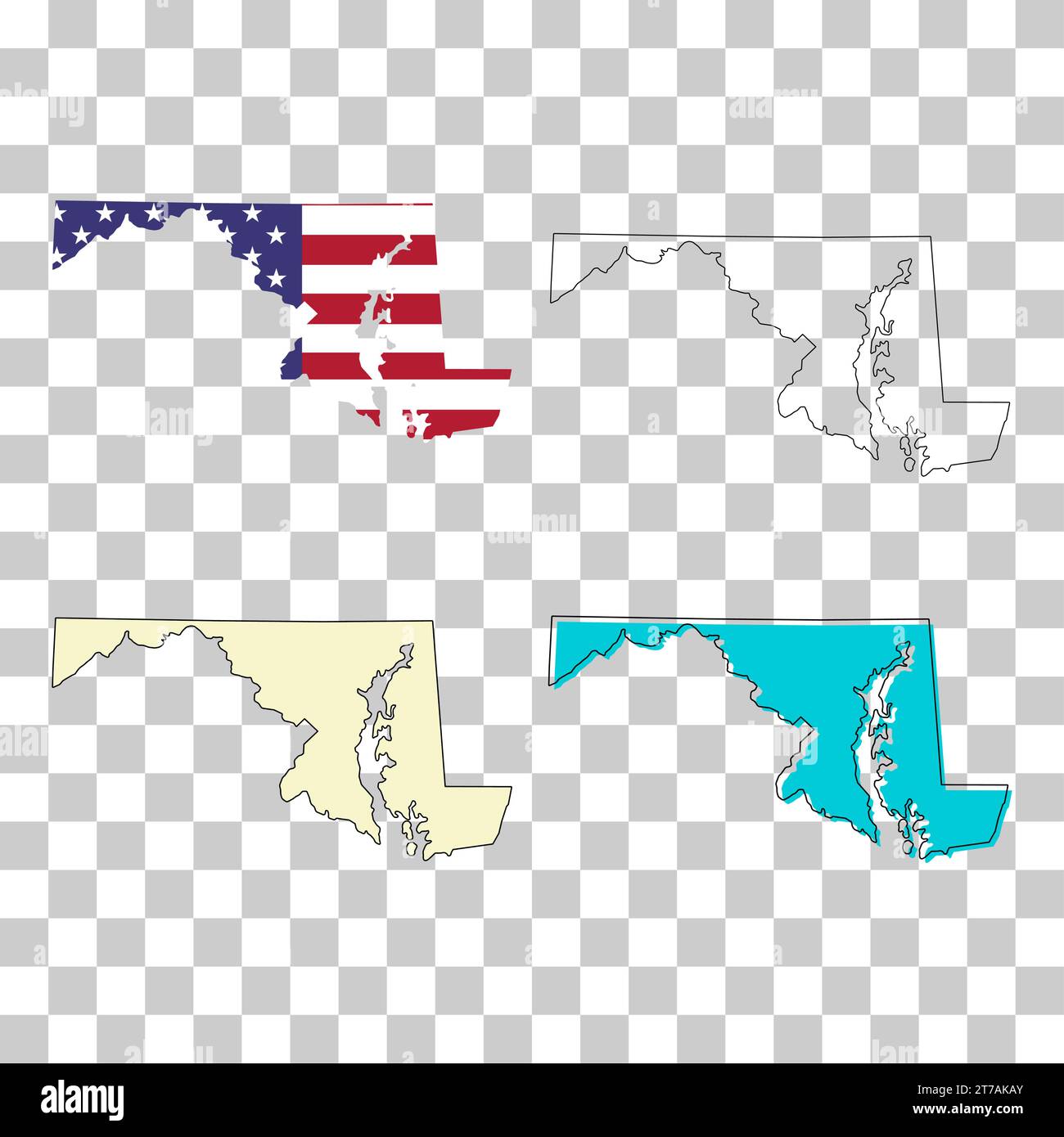 Set of Maryland map, united states of america. Flat concept icon vector ...