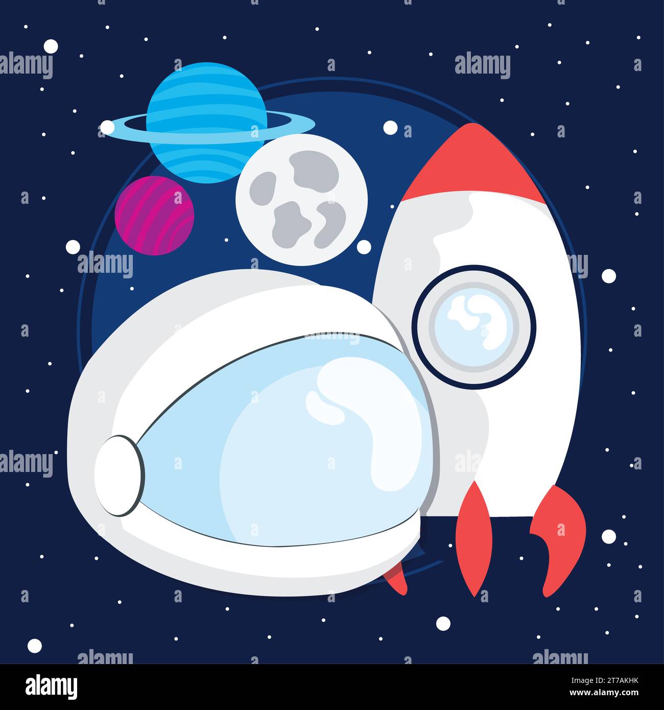 Astronaut helmet and spaceship on an universe view Vector Stock Vector ...