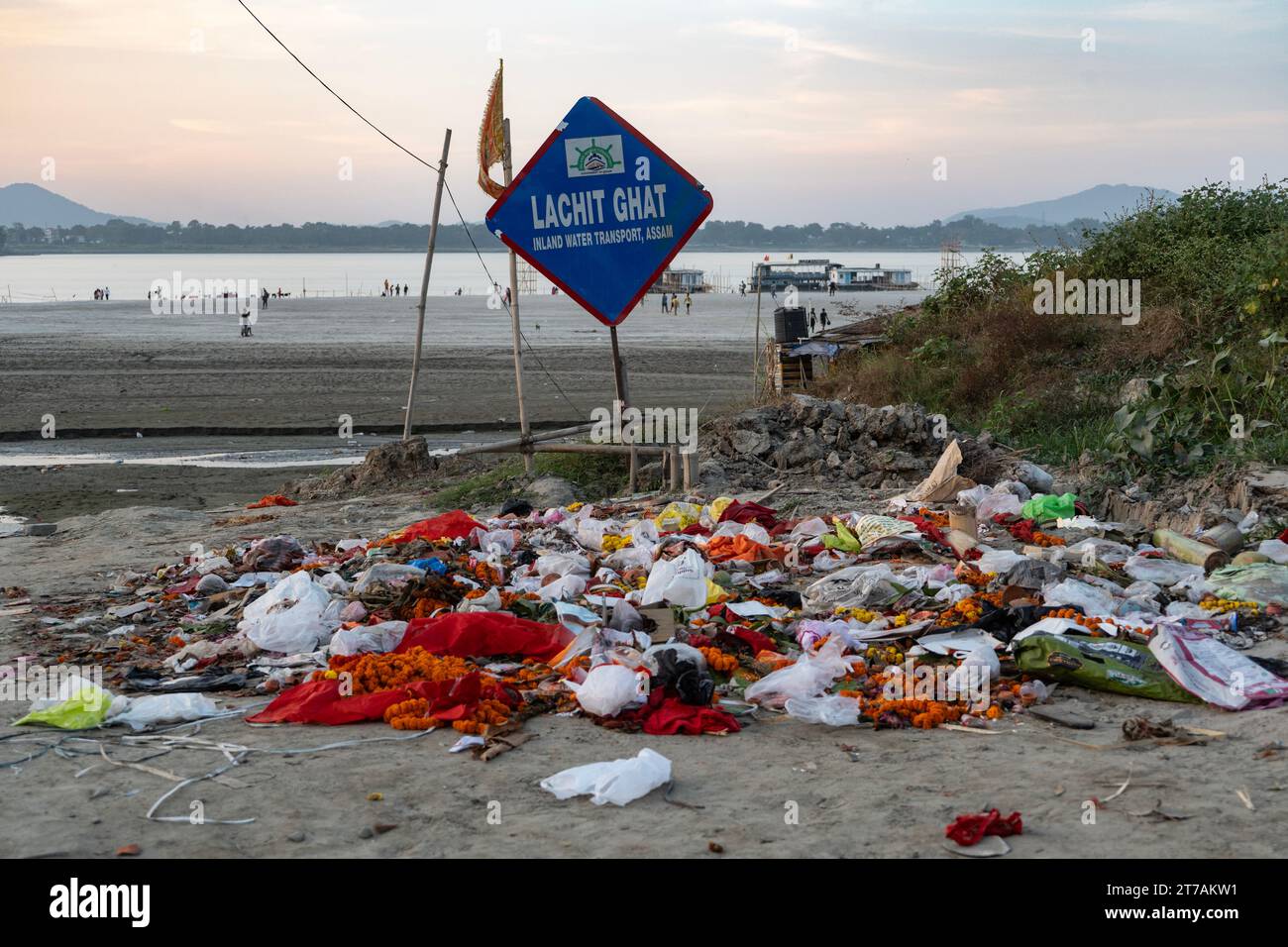 Guwahati, Assam, India on 14 November 2023. Plastic bags and puja ...