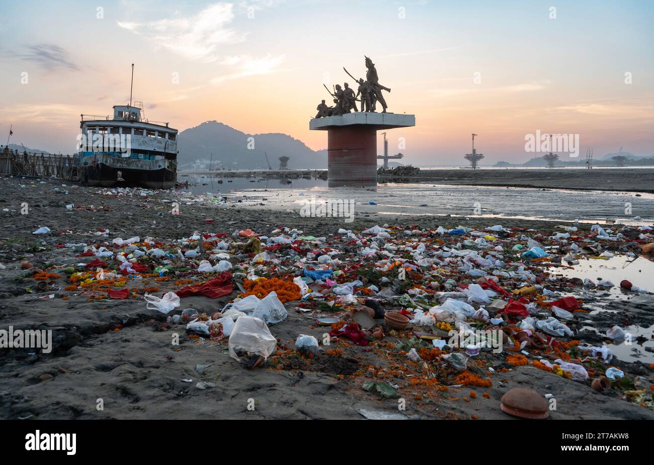 Guwahati, Assam, India on 14 November 2023. Plastic bags and puja ...