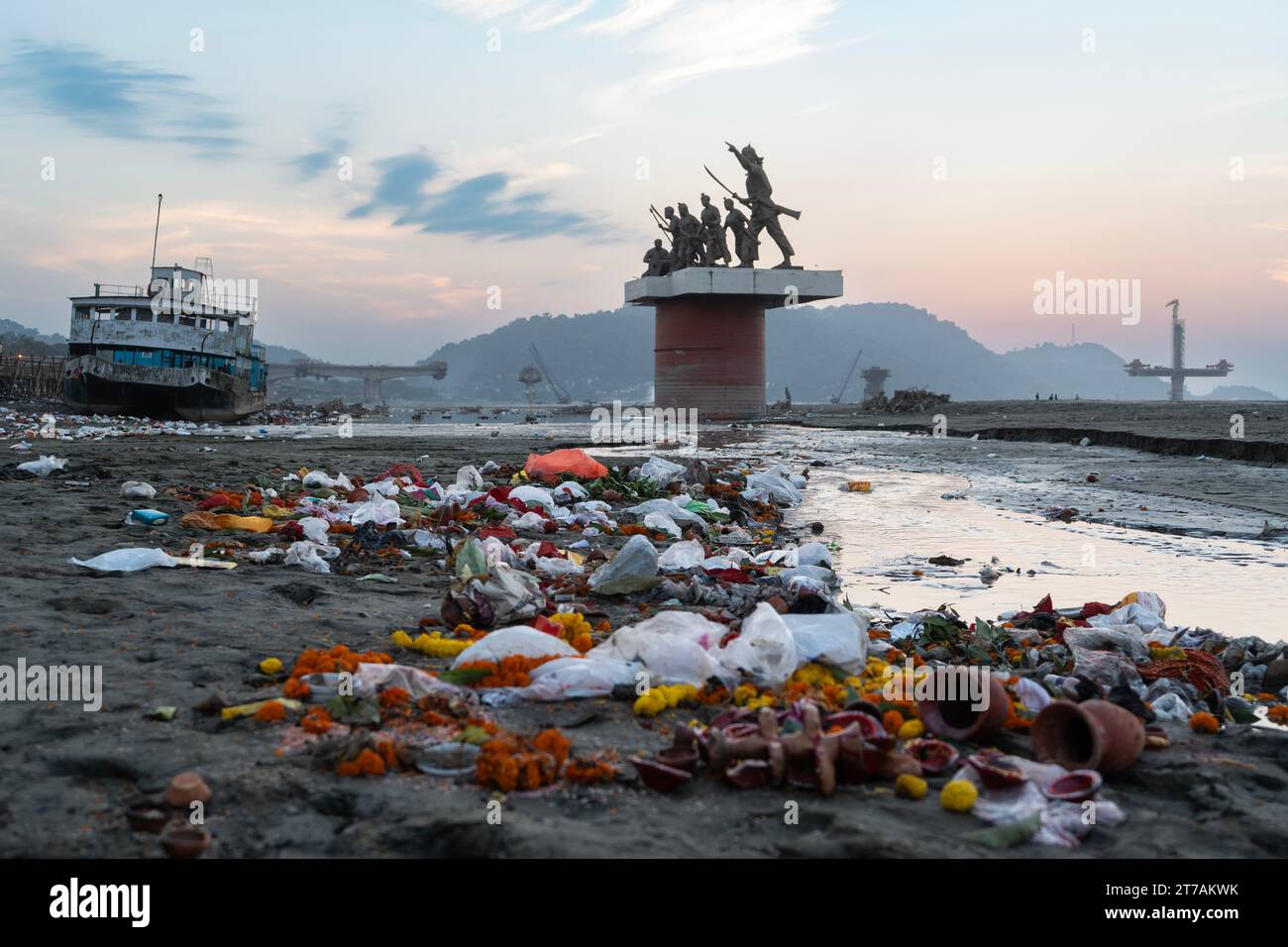 Guwahati, Assam, India on 14 November 2023. Plastic bags and puja ...