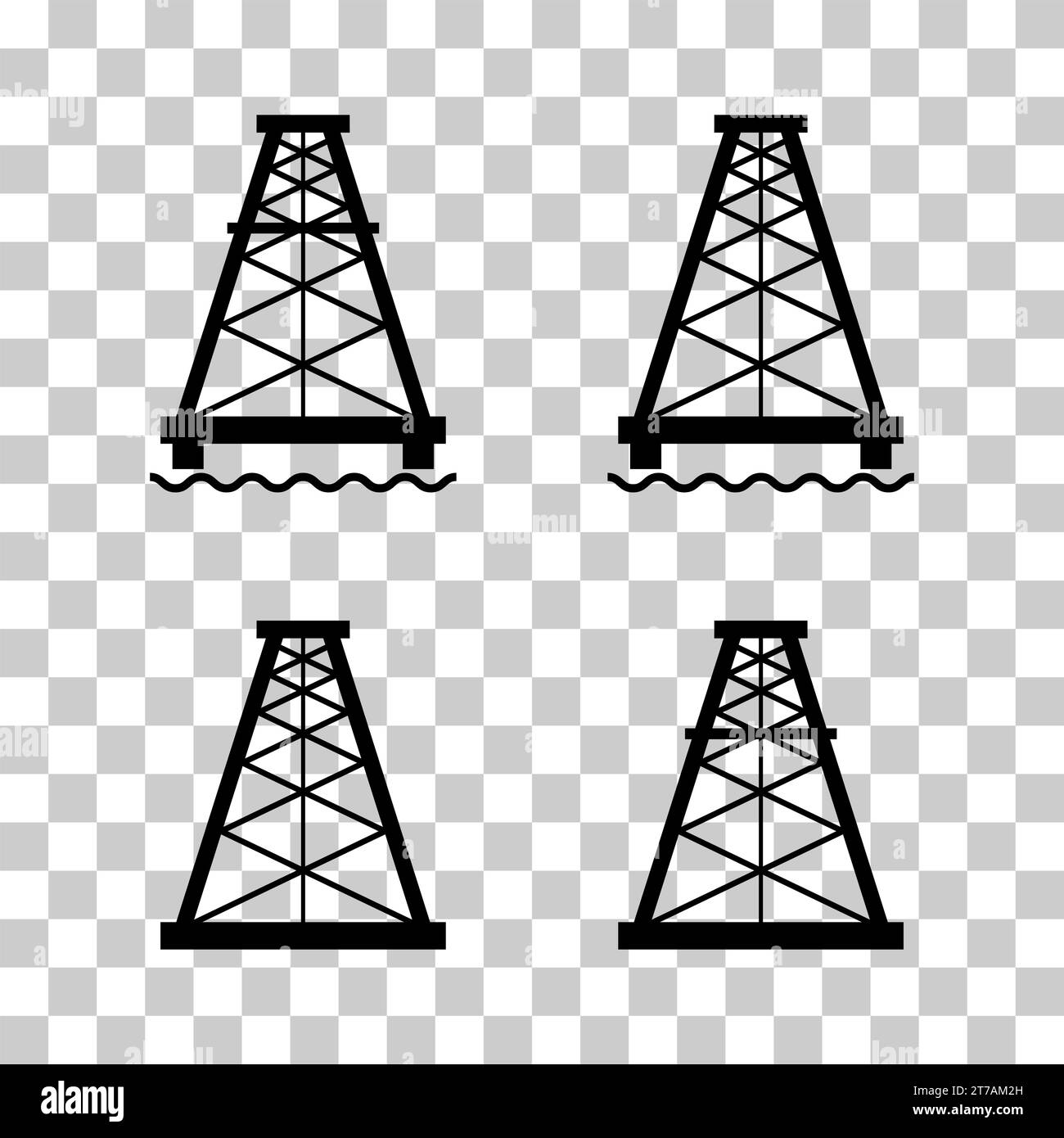 Set of oil rig flat graphic icon, fuel platform industry tower gas sign ...