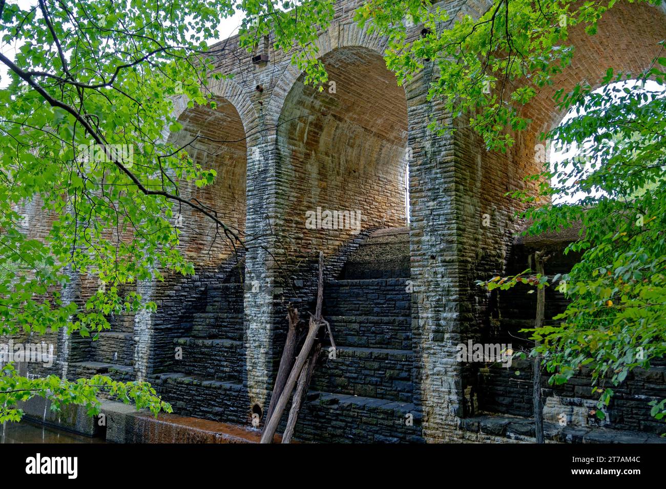 Partial view closeup of the backside of the arch stone bridge at the ...