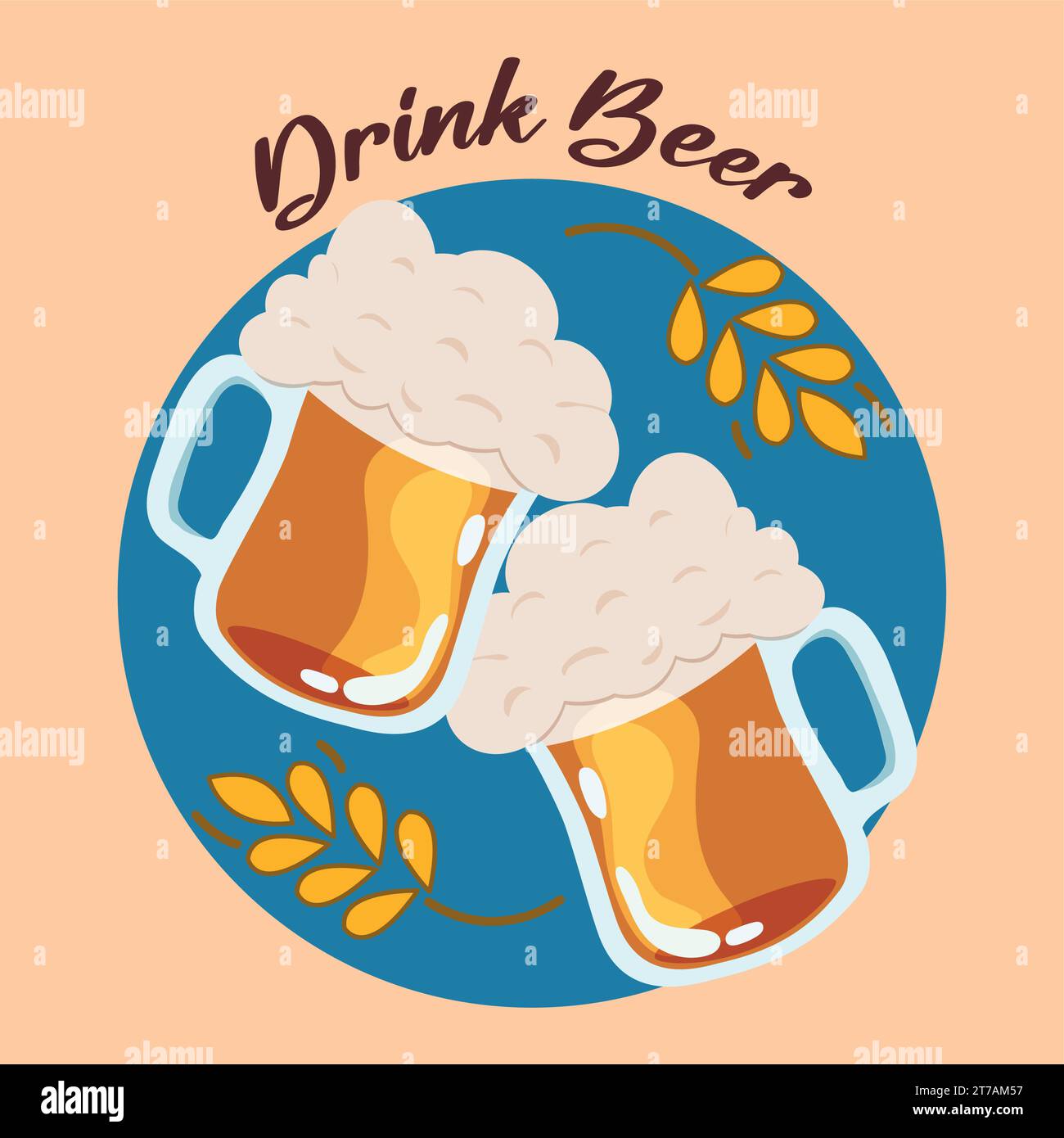 Pair of beer mugs with foam and wheat Vector Stock Vector Image & Art ...