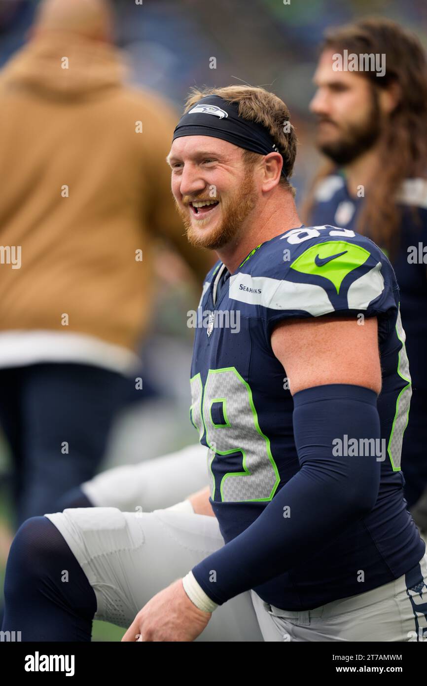 Seattle Seahawks tight end Will Dissly (89) stretches before an NFL ...