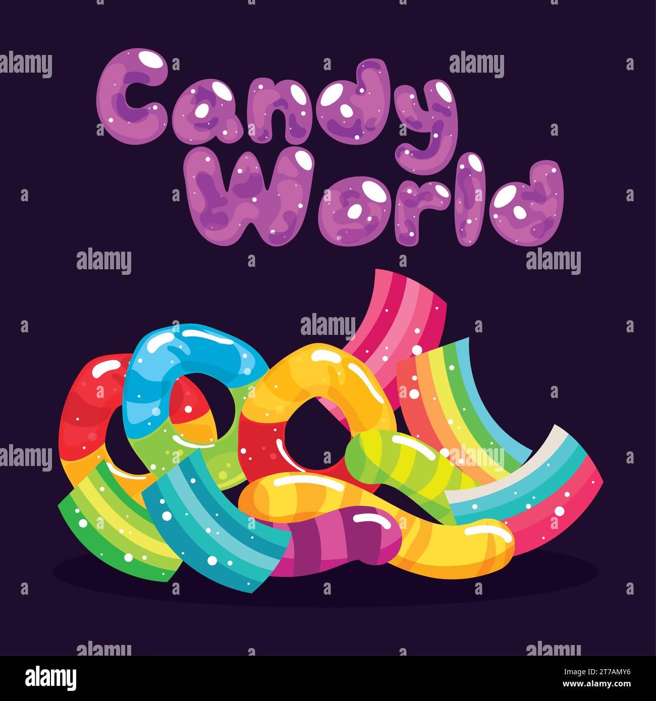 Isolated group of worm and round candies Candy world poster Vector ...