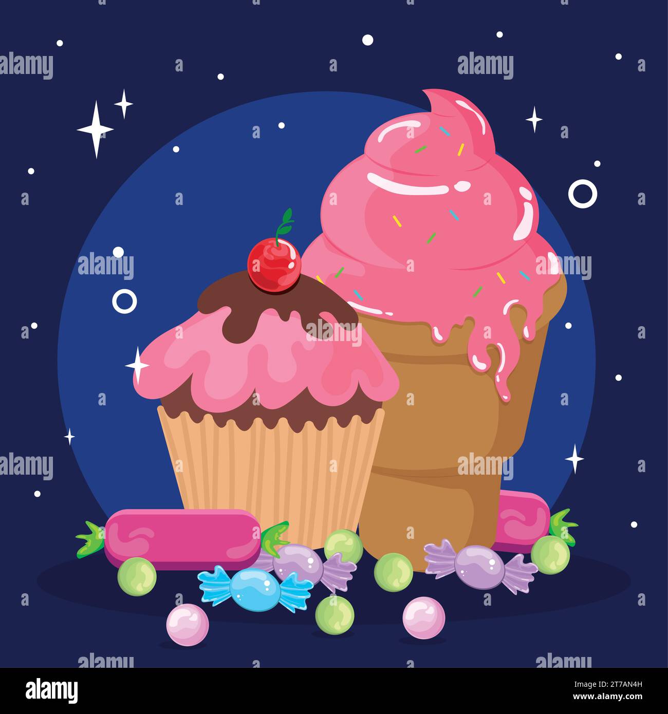 Ice cream and cupcake with candies Vector Stock Vector Image & Art - Alamy