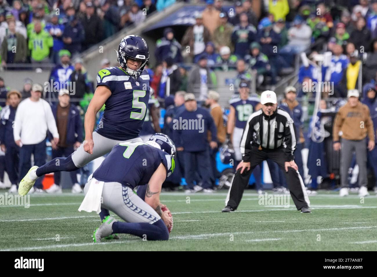 Seattle Seahawks place-kicker Jason Myers (5) kicks a field goal during ...