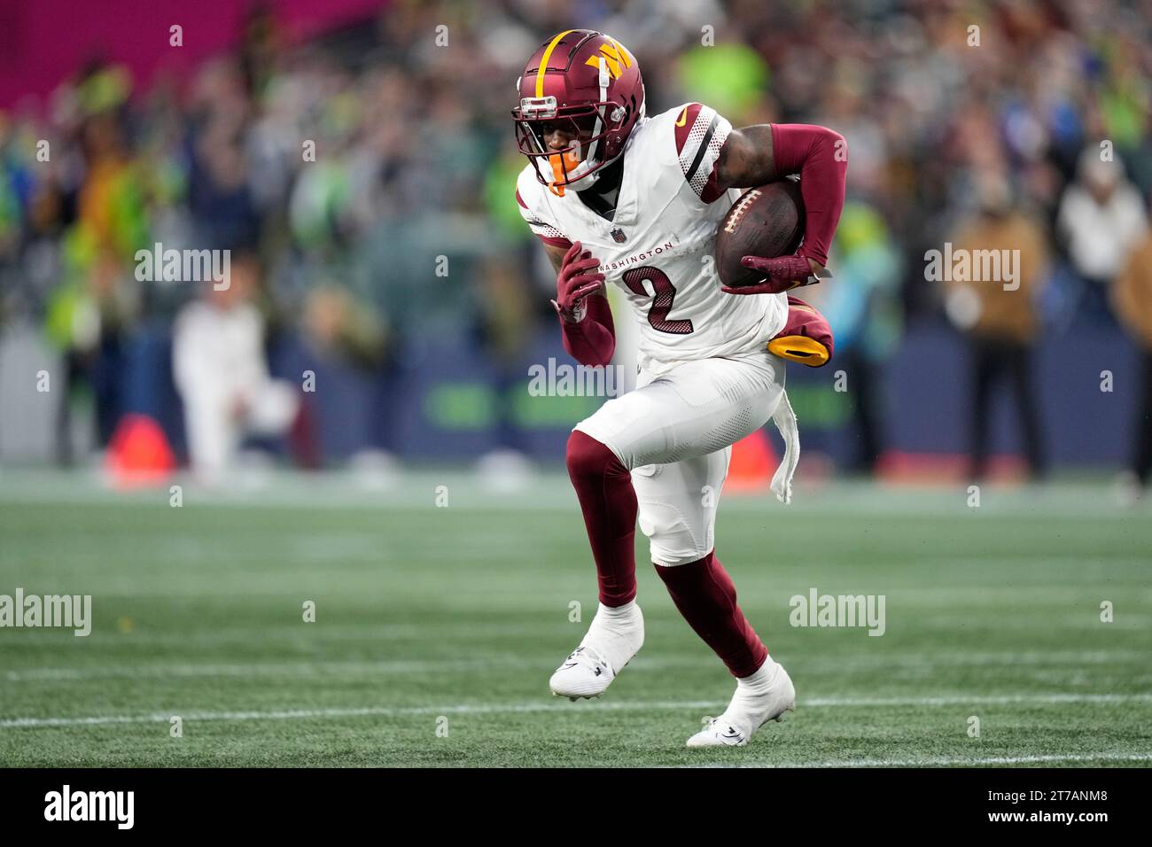 Washington Commanders wide receiver Dyami Brown (2) runs with the ball ...