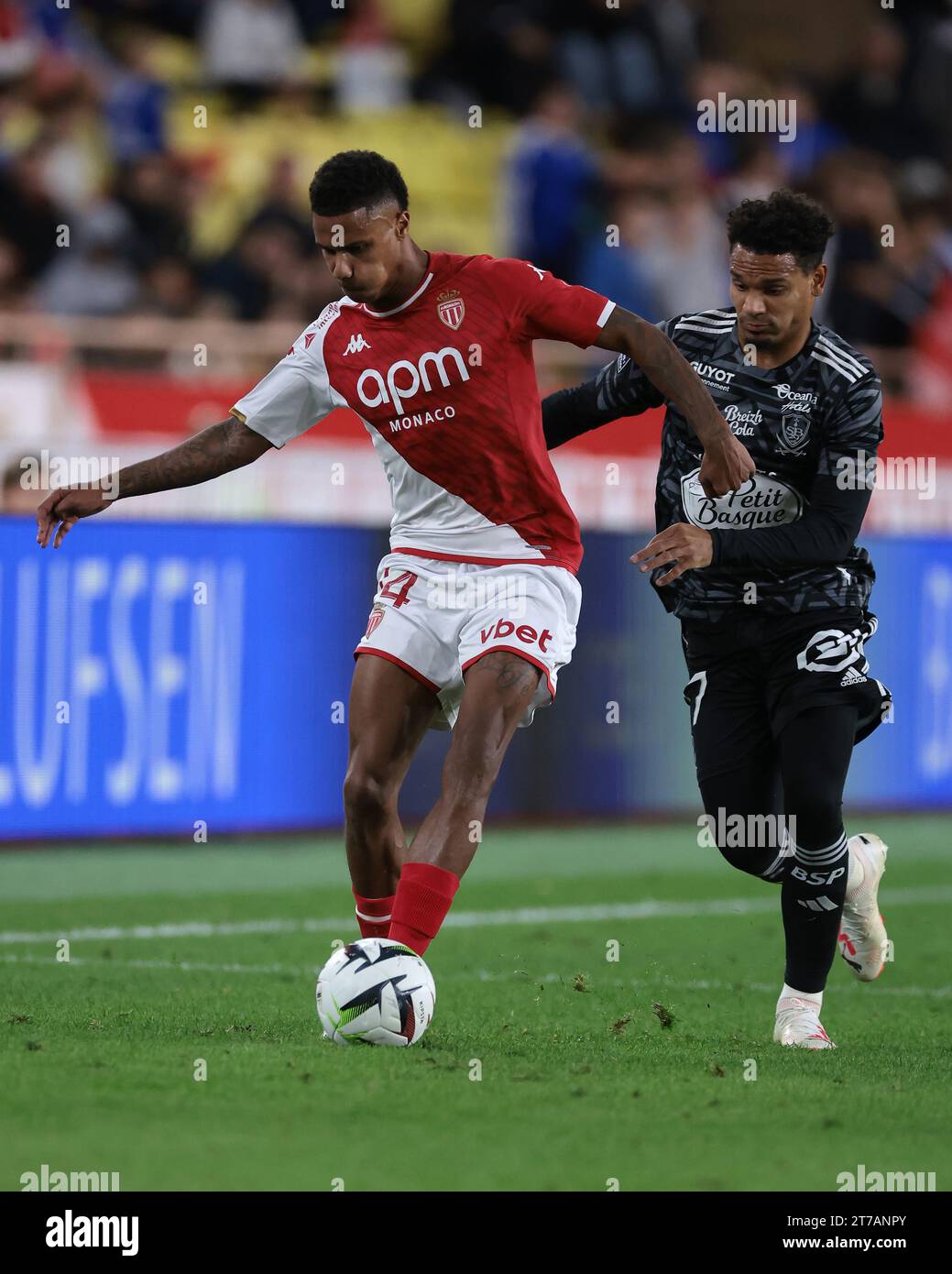 Monaco, Monaco. 5th Nov, 2023. Ismail Jakobs of AS Monaco shields the ...