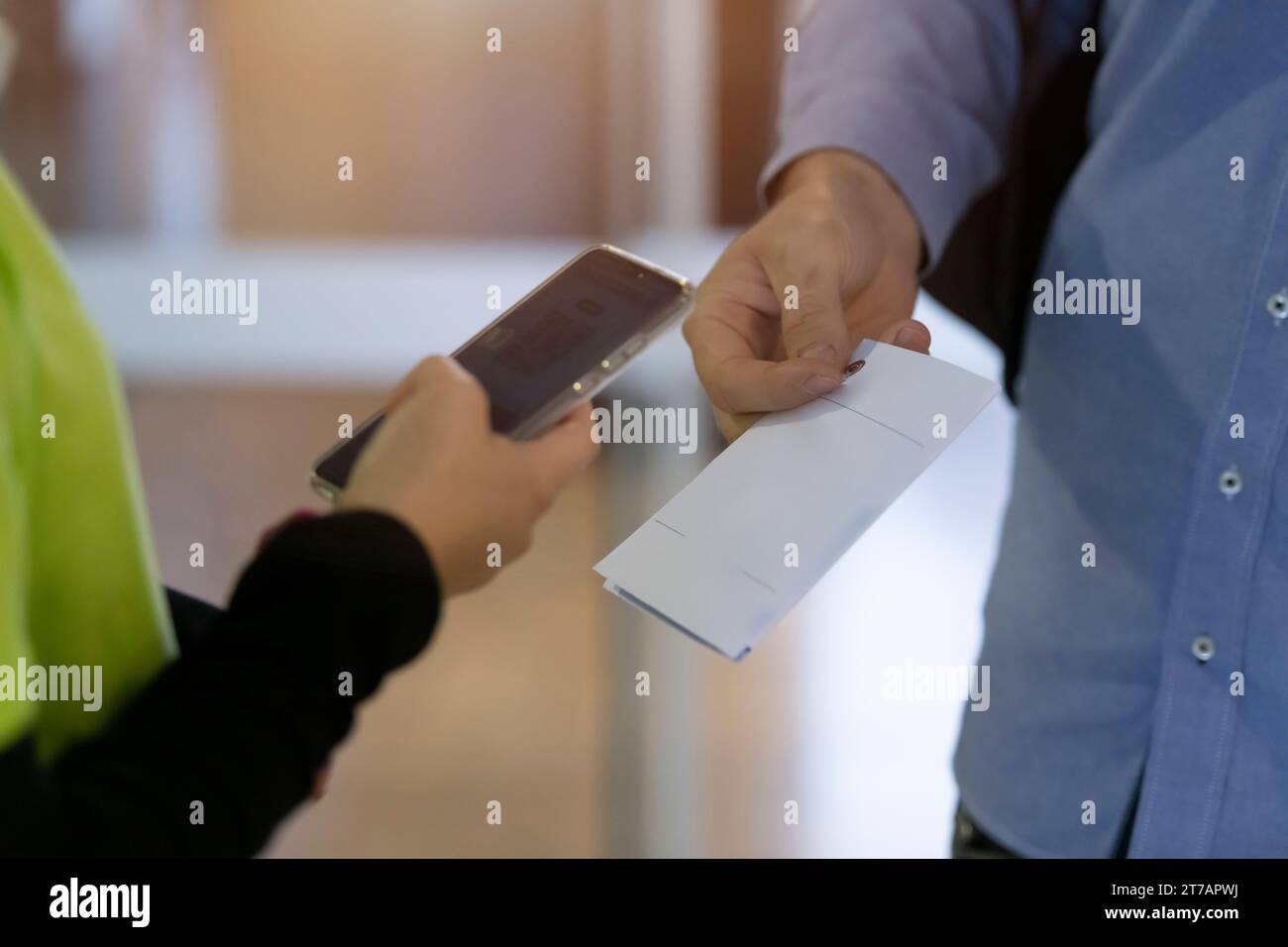 Event QR code ticket scanning before begining of business conference ...