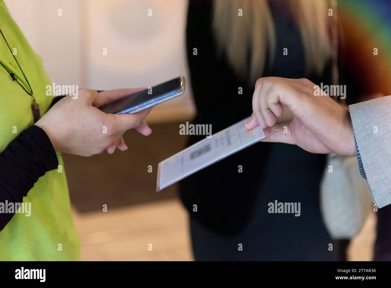 Event QR code ticket scanning before begining of business conference ...