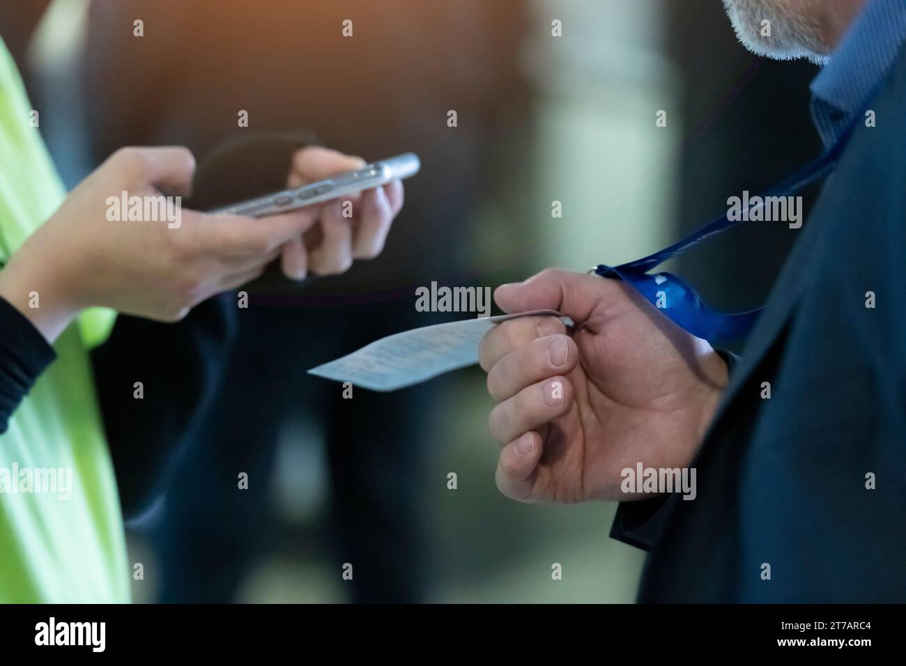 Event QR code ticket scanning before begining of business conference ...