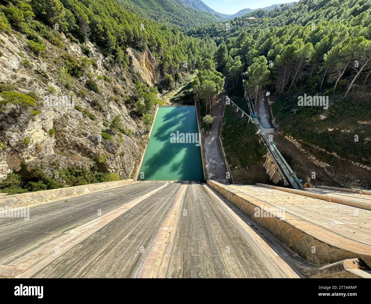 Panoramic view of a dam in a reservoir, in Guadalest village, Spain ...