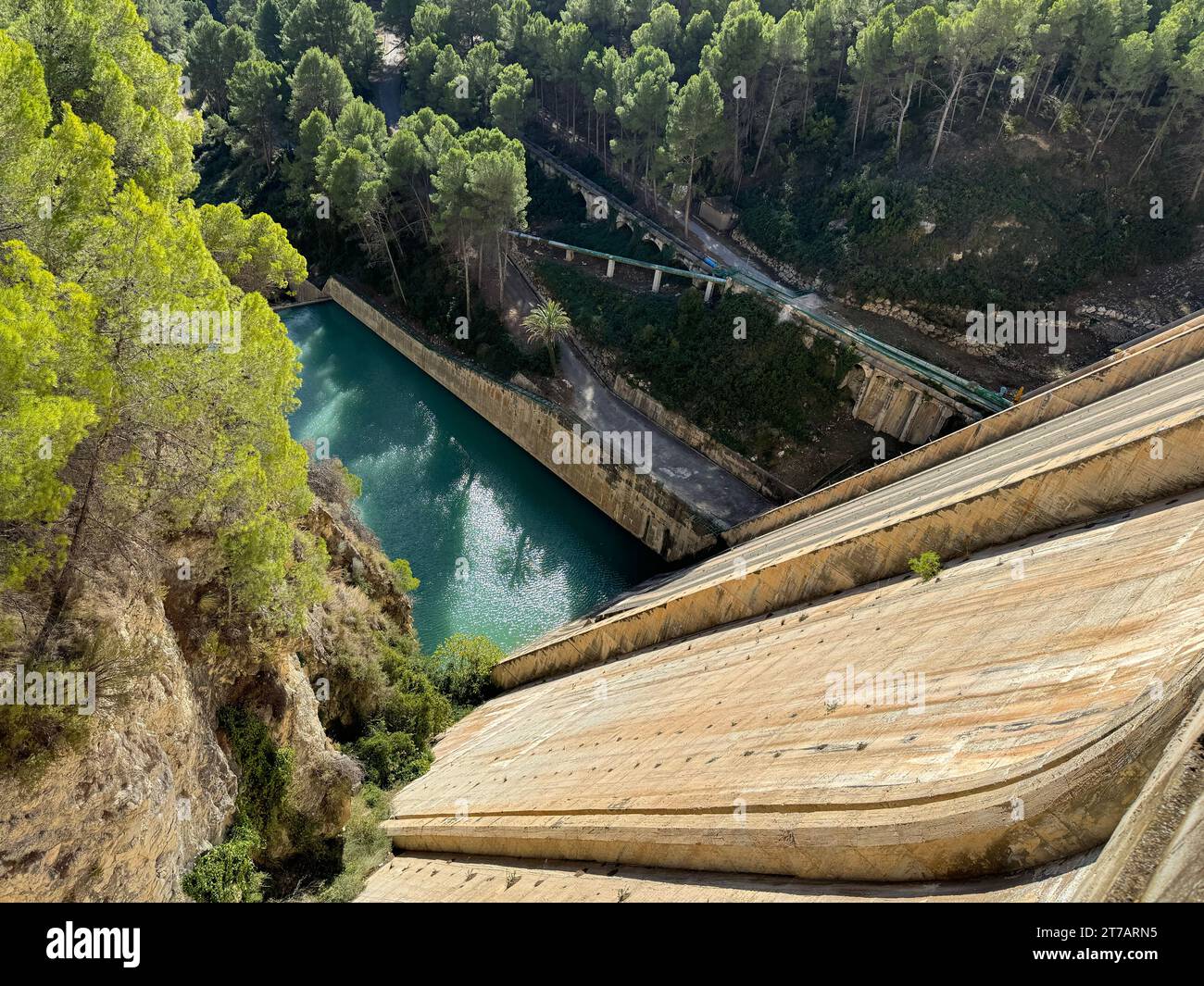 Panoramic view of a dam in a reservoir, in Guadalest village, Spain ...