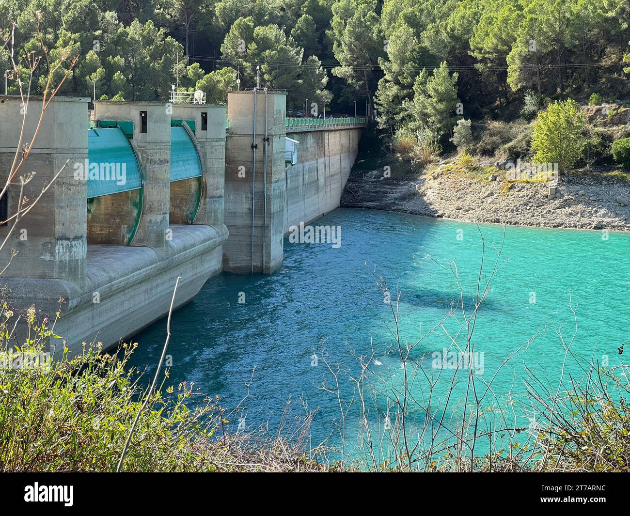Panoramic view of a dam in a reservoir, in Guadalest village, Spain ...