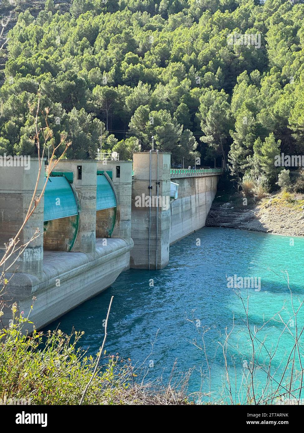 Panoramic view of a dam in a reservoir, in Guadalest village, Spain ...