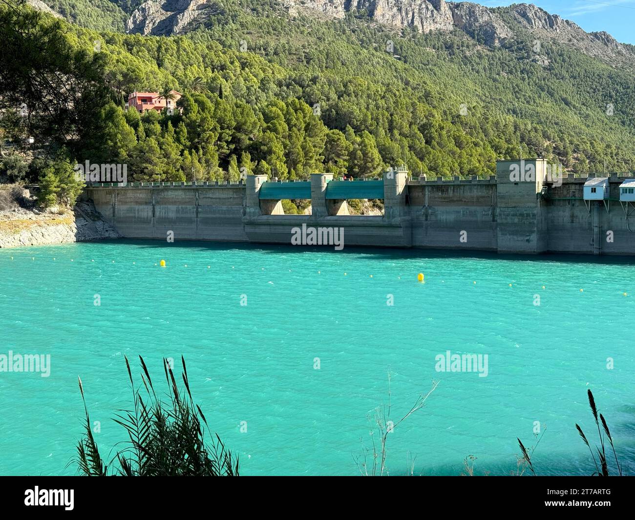 Panoramic view of a dam in a reservoir, in Guadalest village, Spain ...