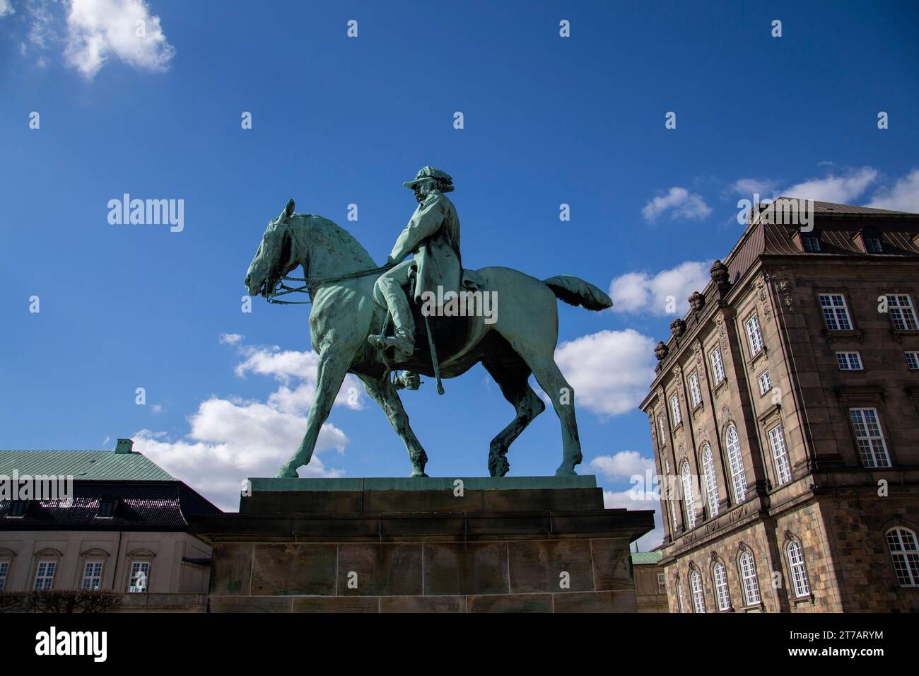 The equestrian statue of king Frederick VII in front of Christiansborg ...