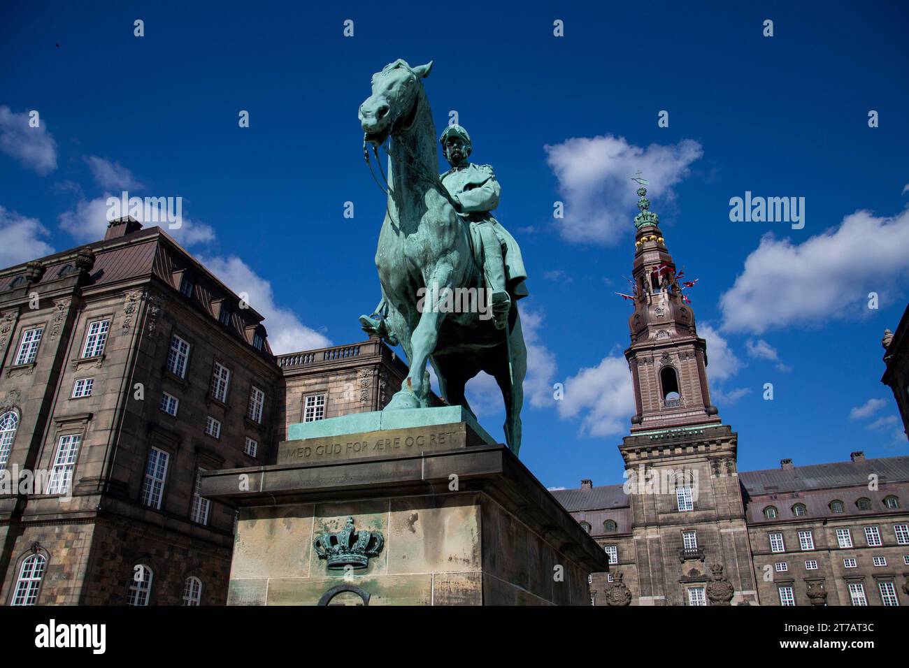 The equestrian statue of king Frederick VII in front of Christiansborg ...
