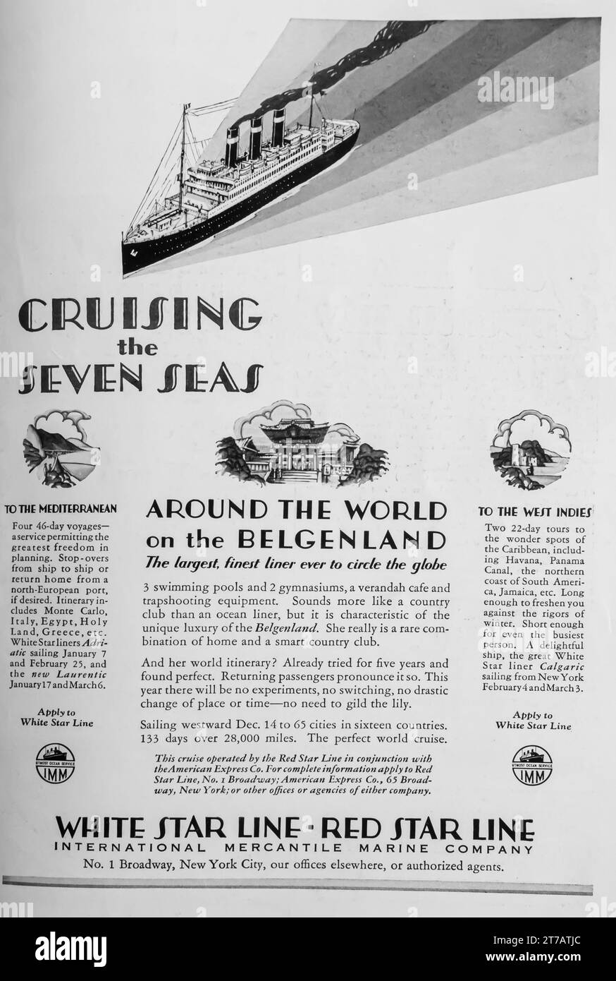 1927 Cruising the Seven Seas ad. White Star Line - Red Star Line ...