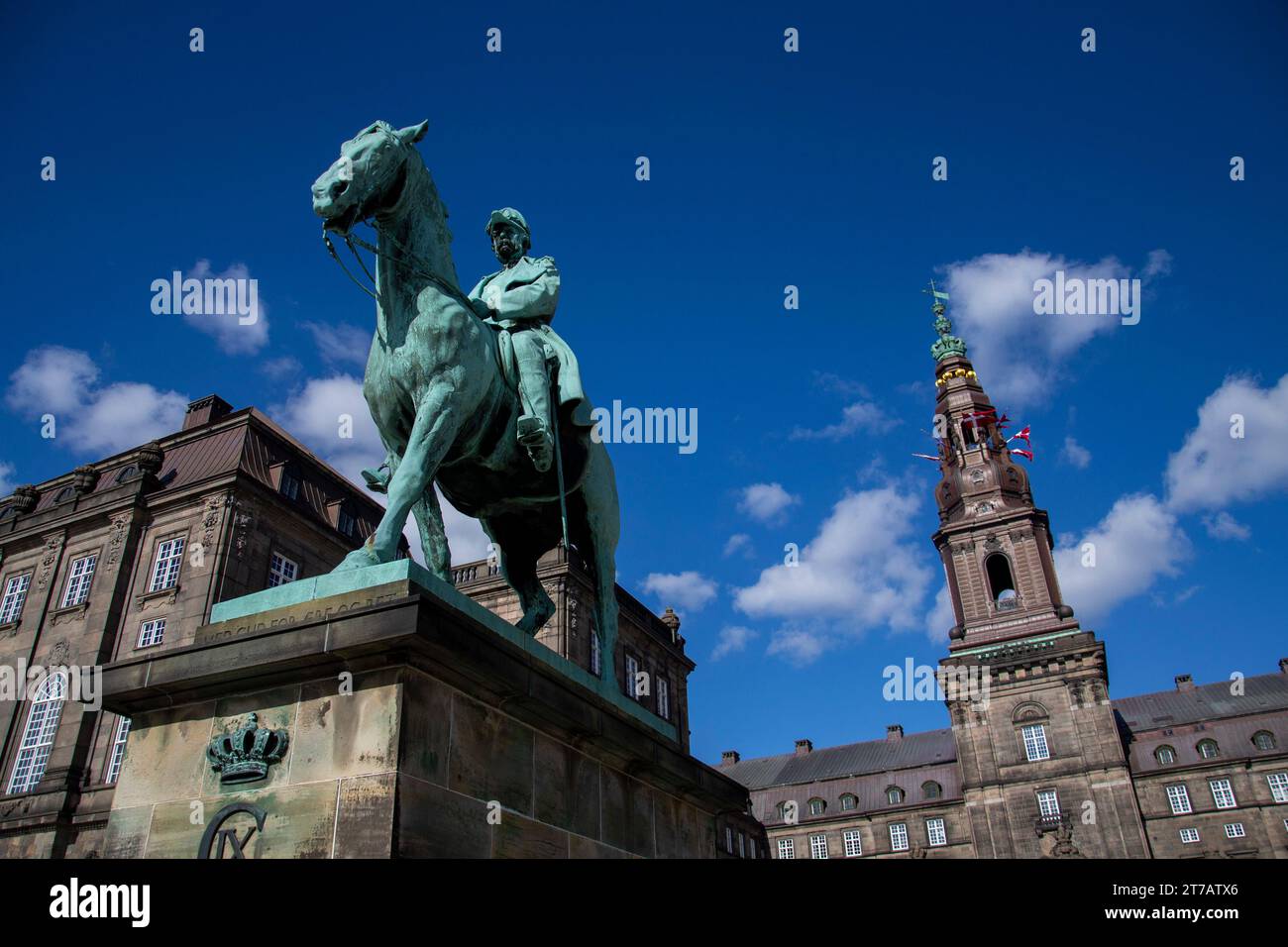 The equestrian statue of king Frederick VII in front of Christiansborg ...