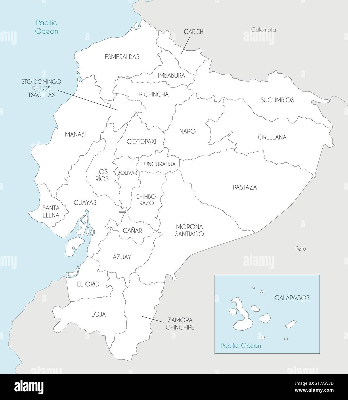Vector map of Ecuador with provinces and administrative divisions, and neighbouring countries ...