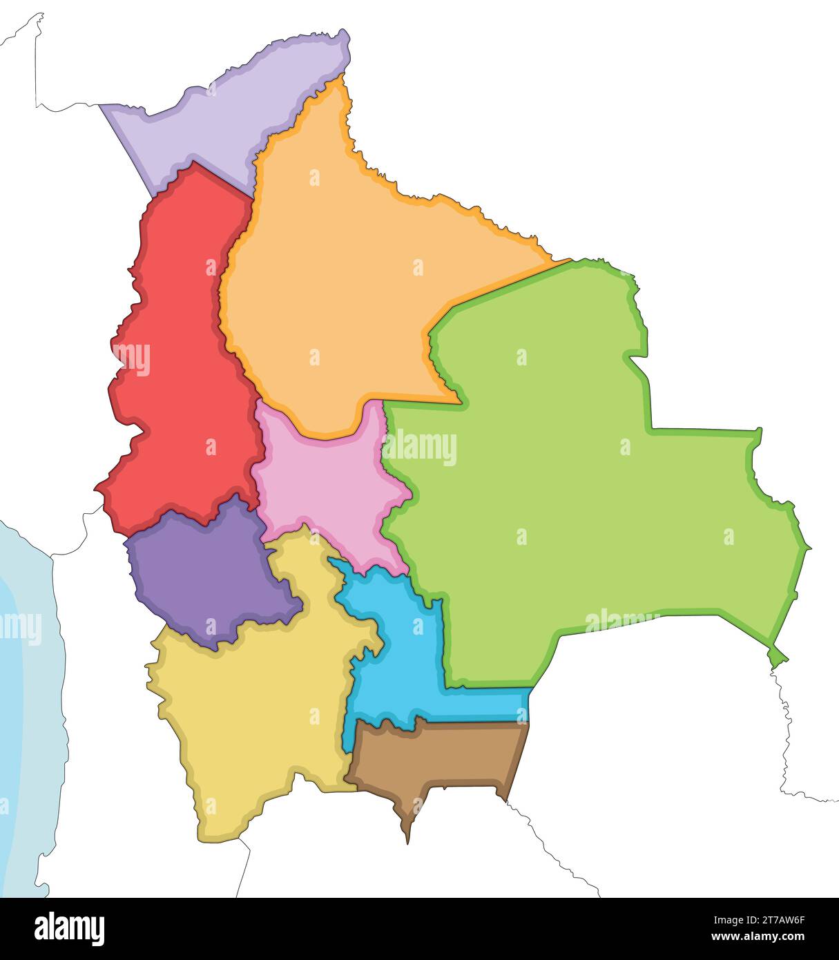 Vector illustrated blank map of Bolivia with departments and ...