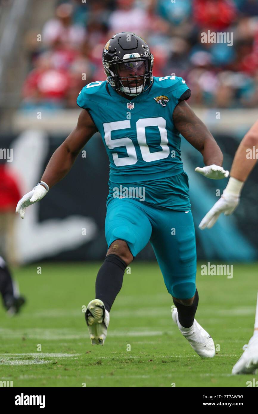 Jacksonville Jaguars linebacker Shaquille Quarterman (50) in action ...