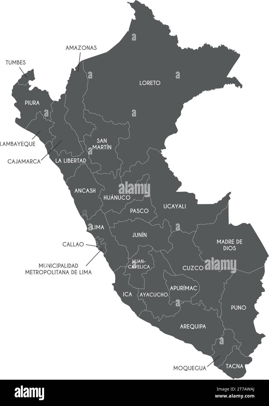 Vector map of Peru with departments, provinces and administrative ...
