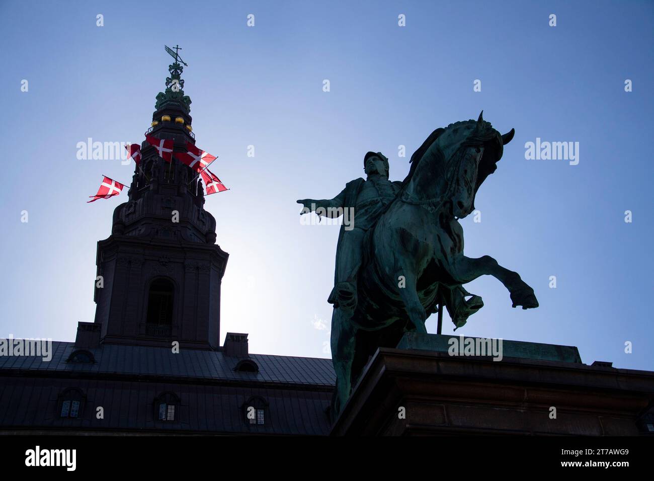 The equestrian statue of king Frederick VII in front of Christiansborg ...