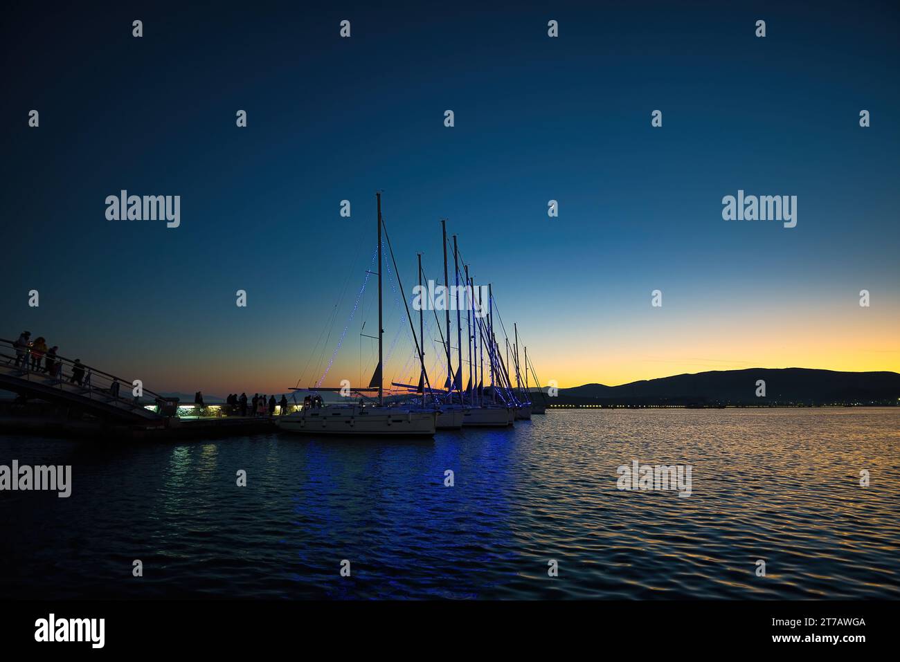 beautiful sailboats in the port of Volos, Greece, waiting for the ...
