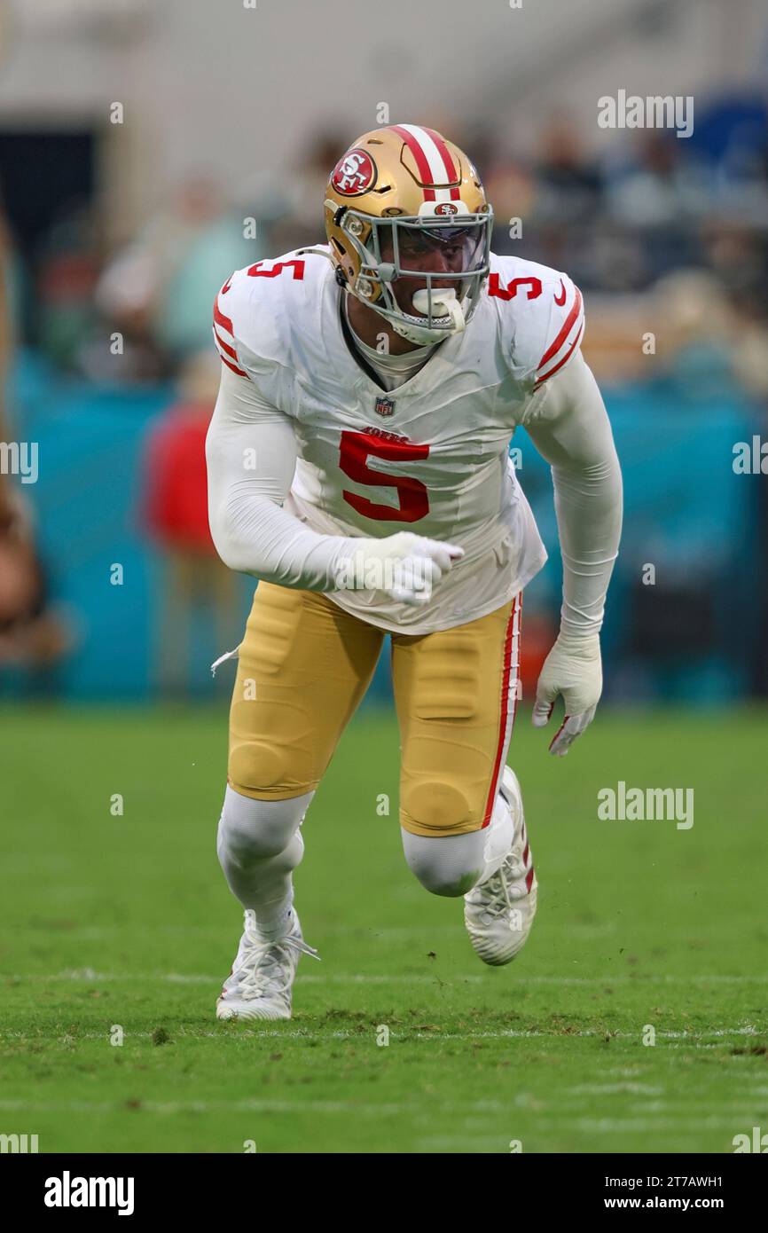 San Francisco 49ers linebacker Randy Gregory (5) in action during an ...