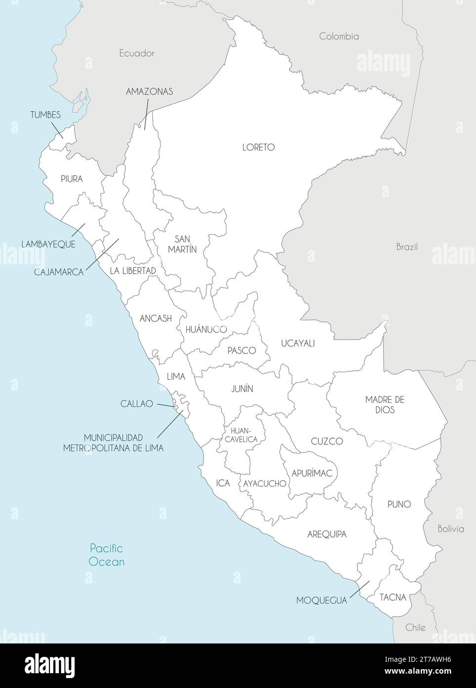 Vector map of Peru with departments, provinces and administrative ...