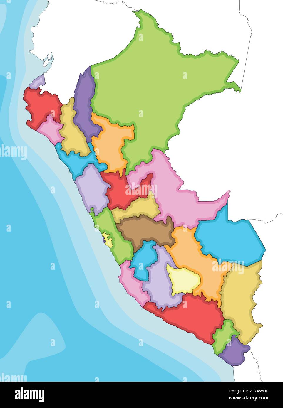 Vector illustrated blank map of Peru with departments, provinces and ...