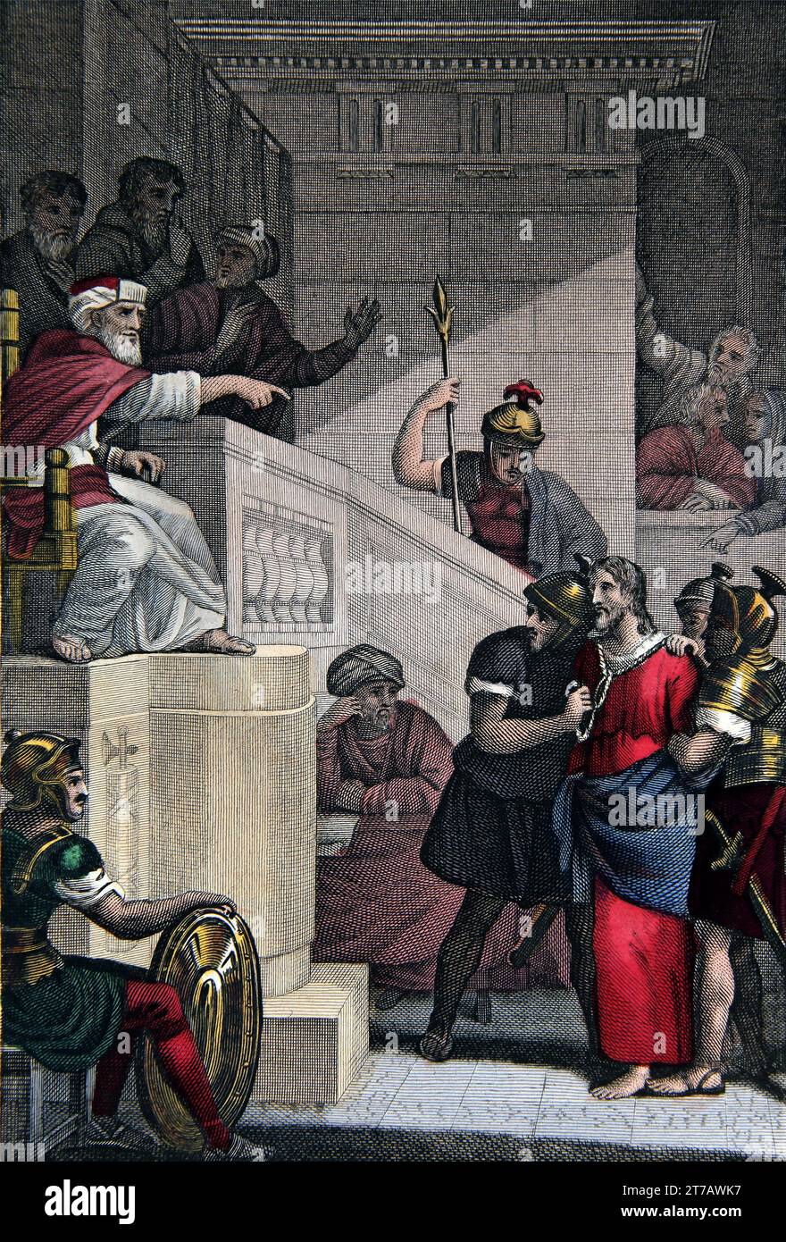 Illustration of Christ before Caiaphas in the Sanhedrin Trial of Jesus ...