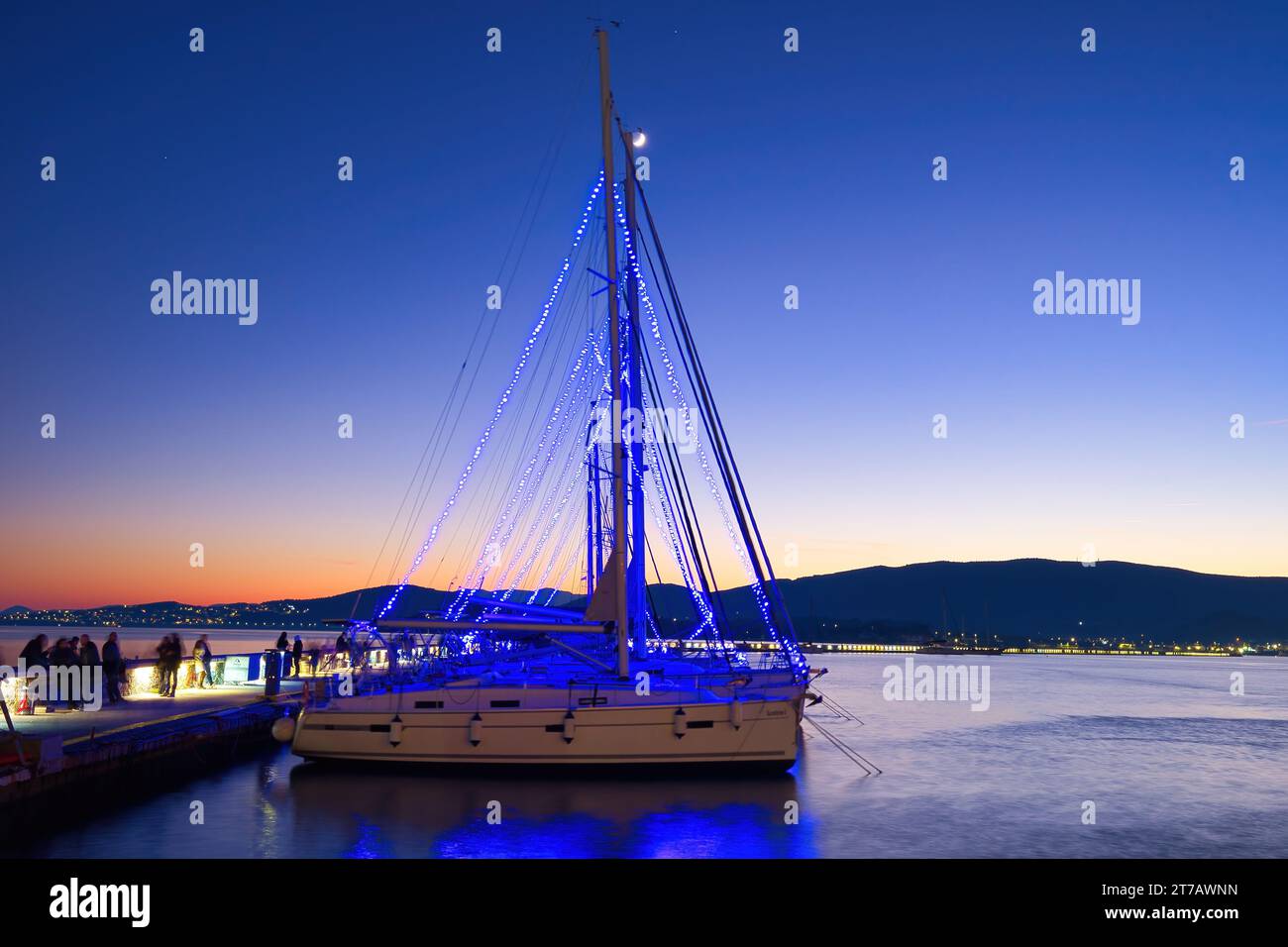 beautiful sailboats in the port of Volos, Greece, waiting for the ...
