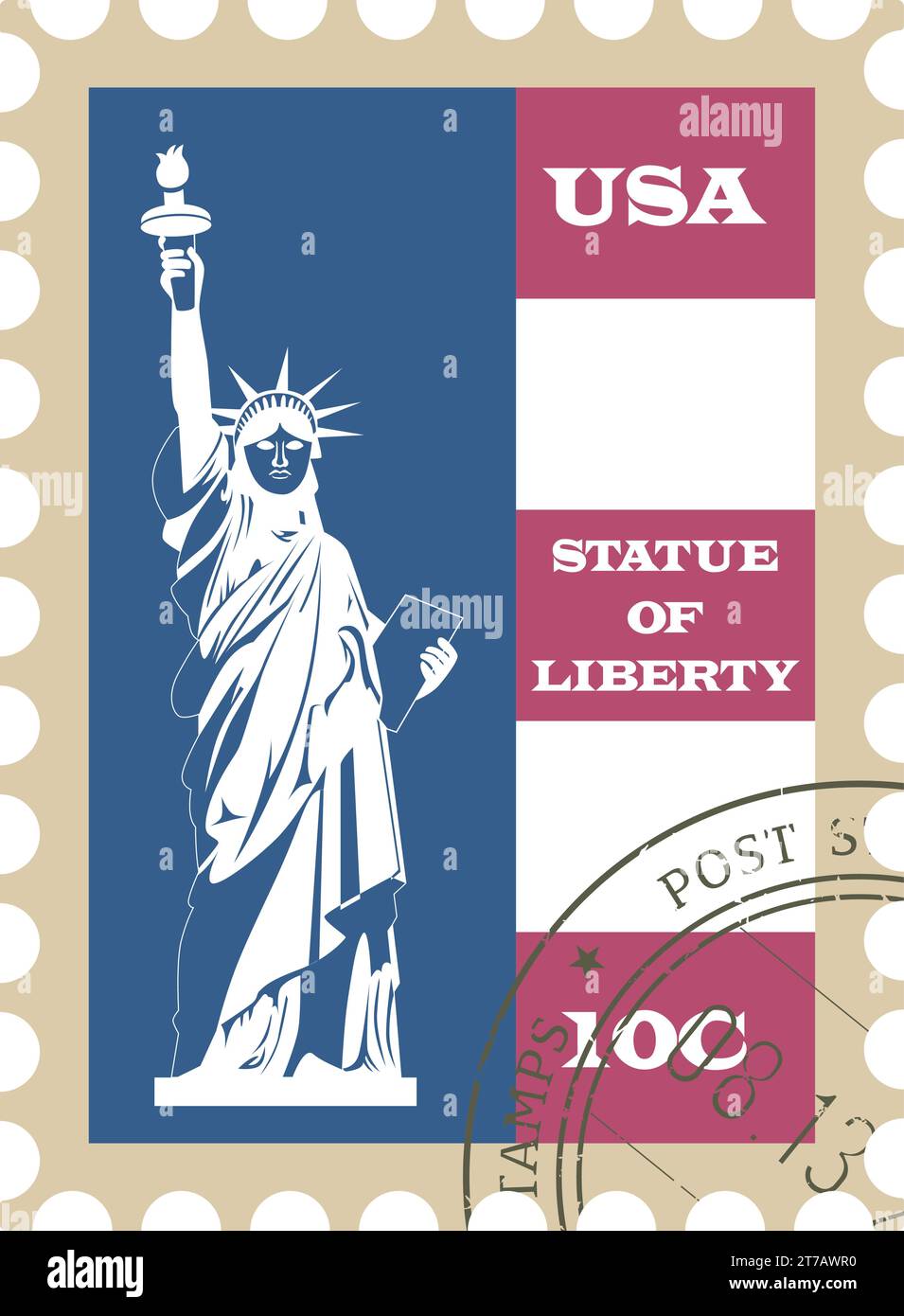 Postal stamp with STATUE OF LIBERTY famous landmark of NEW YORK CITY ...