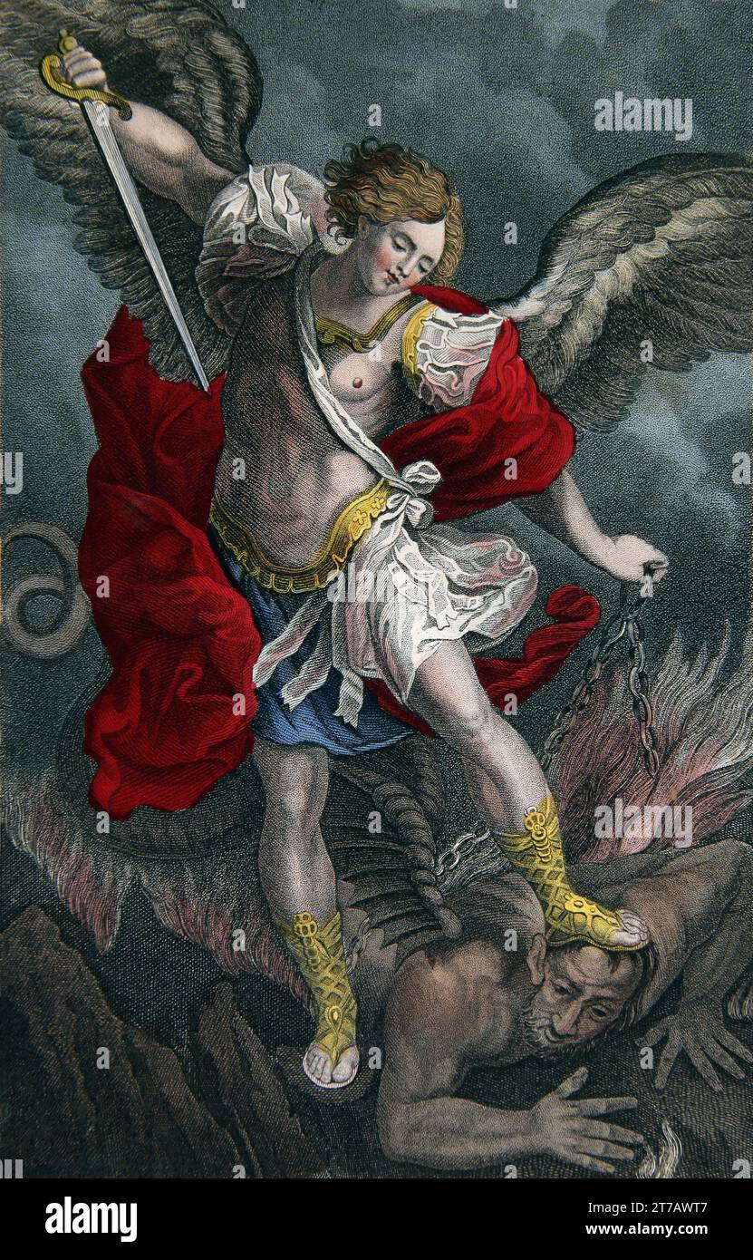 Illustration of Satan Chained by an Angel for 1000 Years (Revelations ...