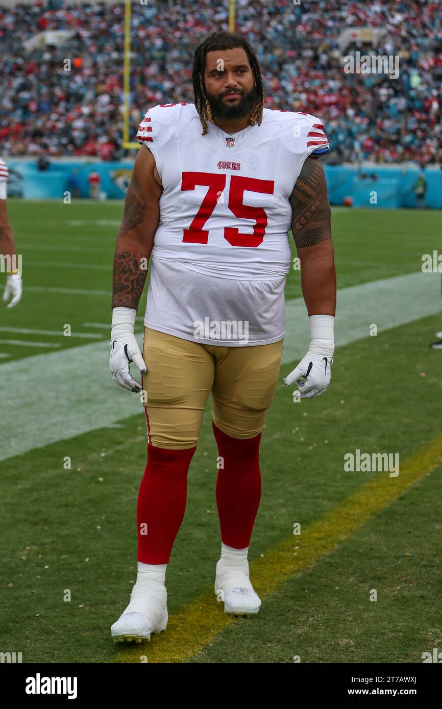 San Francisco 49ers offensive tackle Matt Pryor (75) walks the sideline ...