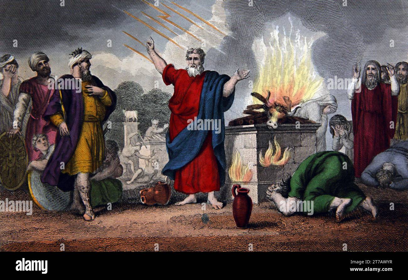Illustration of Elijah's sacrifice (Kings) - Elijah Sacrificed a Bull ...