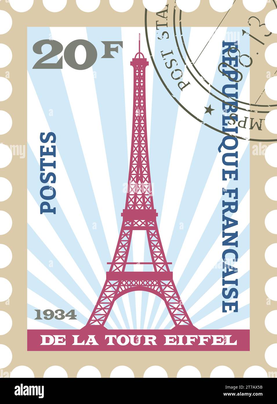 Postal stamp with EIFFEL TOWER famous landmark of PARIS, FRANCE Stock ...