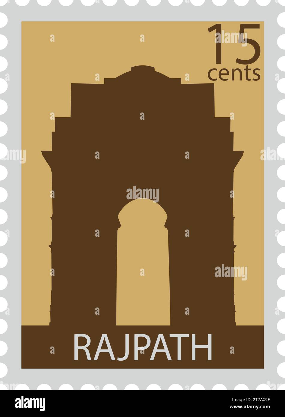 Postal stamp with INDIA GATE (ALL INDIA WAR MEMORIAL) famous landmark ...